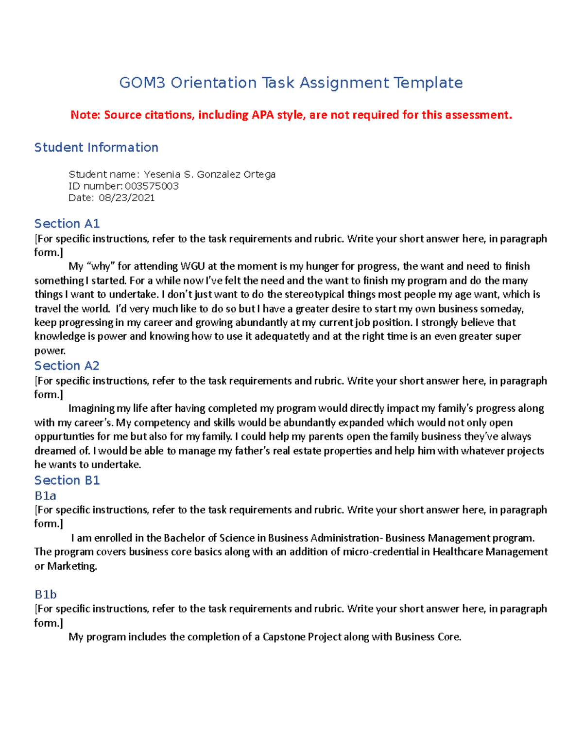 Orientation Task Assesment - WGU - Studocu