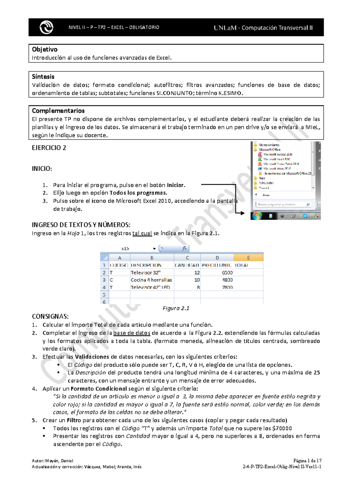2 4 P TP2 Excel Oblig Nivel II Ver11 1 - Autor: Mayán, Daniel Objetivo - Studocu