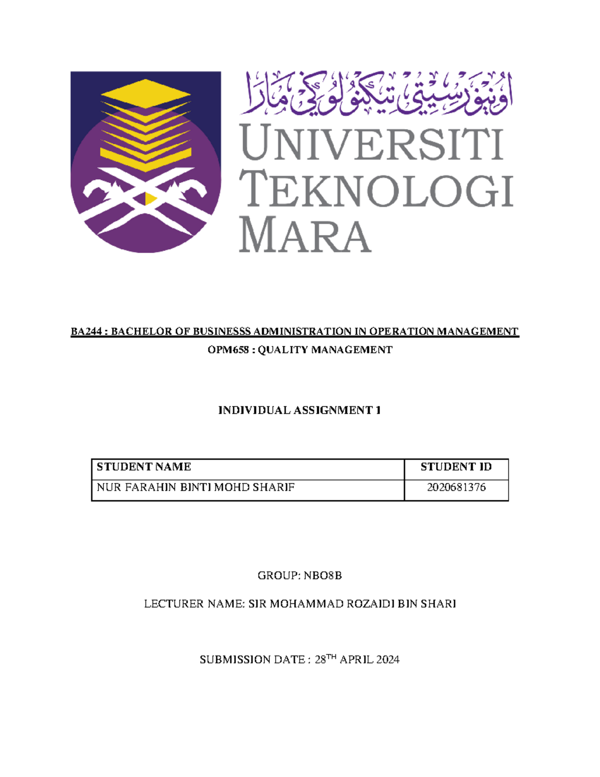 Critical review - BA244 : BACHELOR OF BUSINESSS ADMINISTRATION IN ...