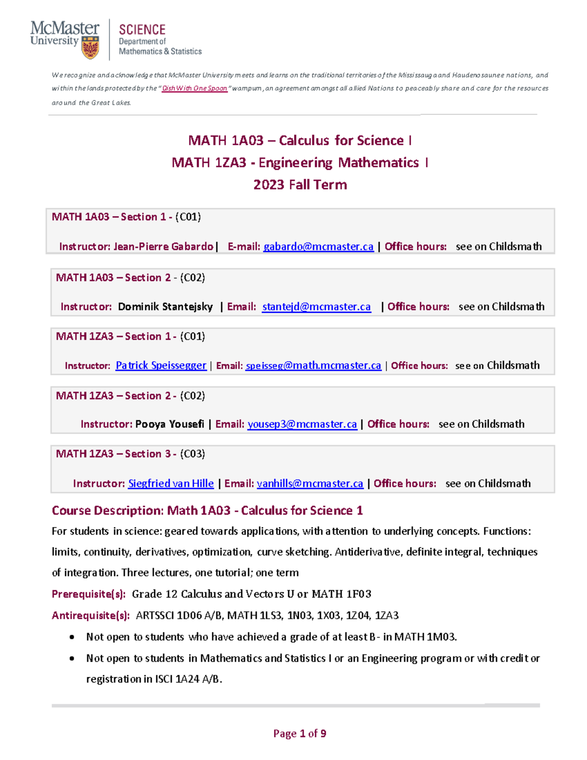 MATH 1A03 CO - Summary Calculus For Science I - We recognize and ...