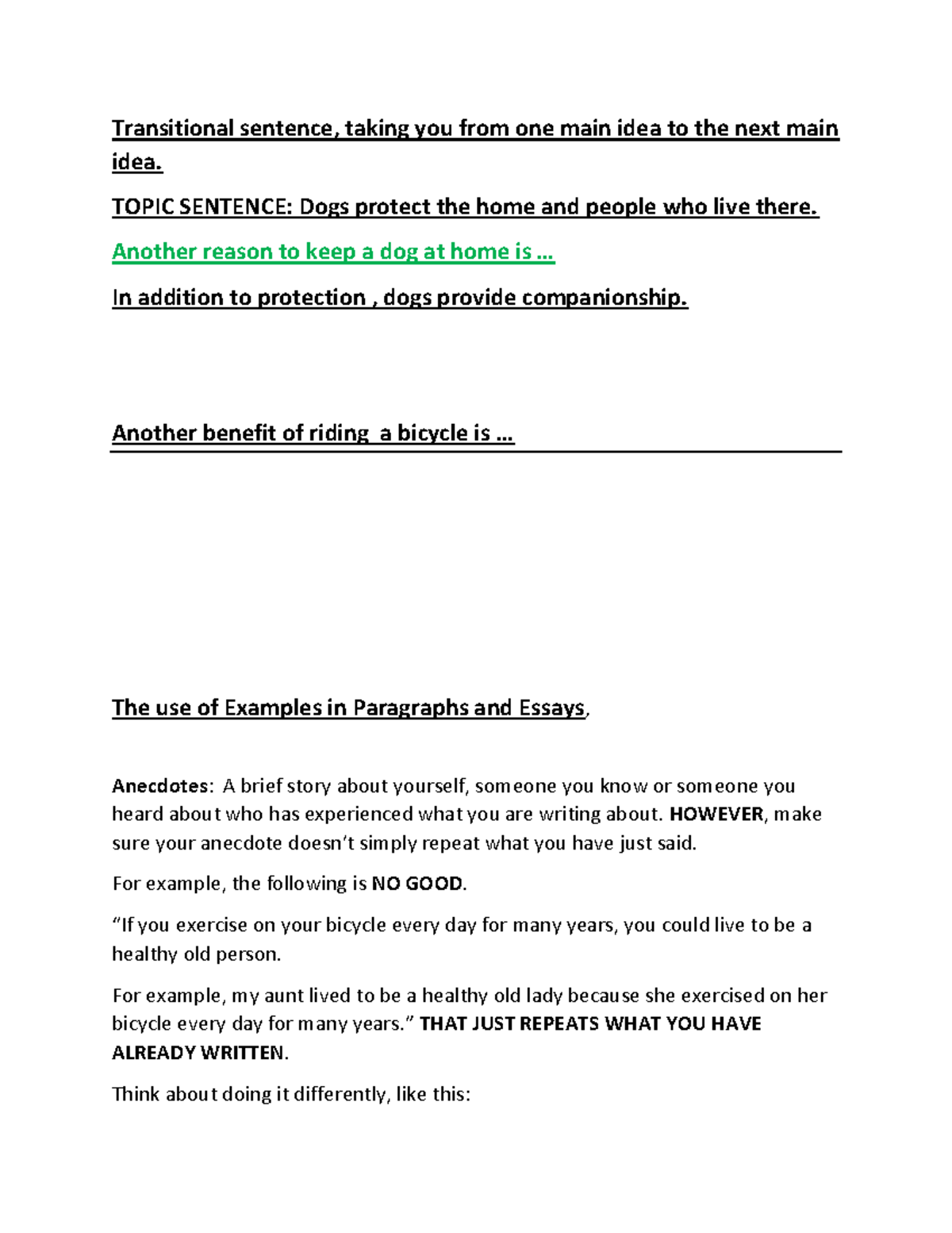 ENGL210 material The use of Examples in Paragraphs and Essays ...