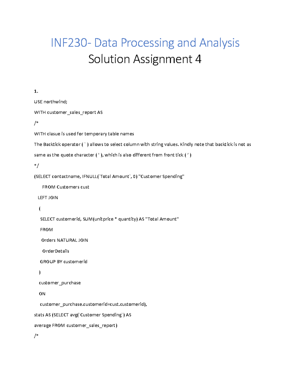 INF230 Assignment 4 solution - INF230- Data Processing and Analysis Solution Assignment 4 1. USE ...