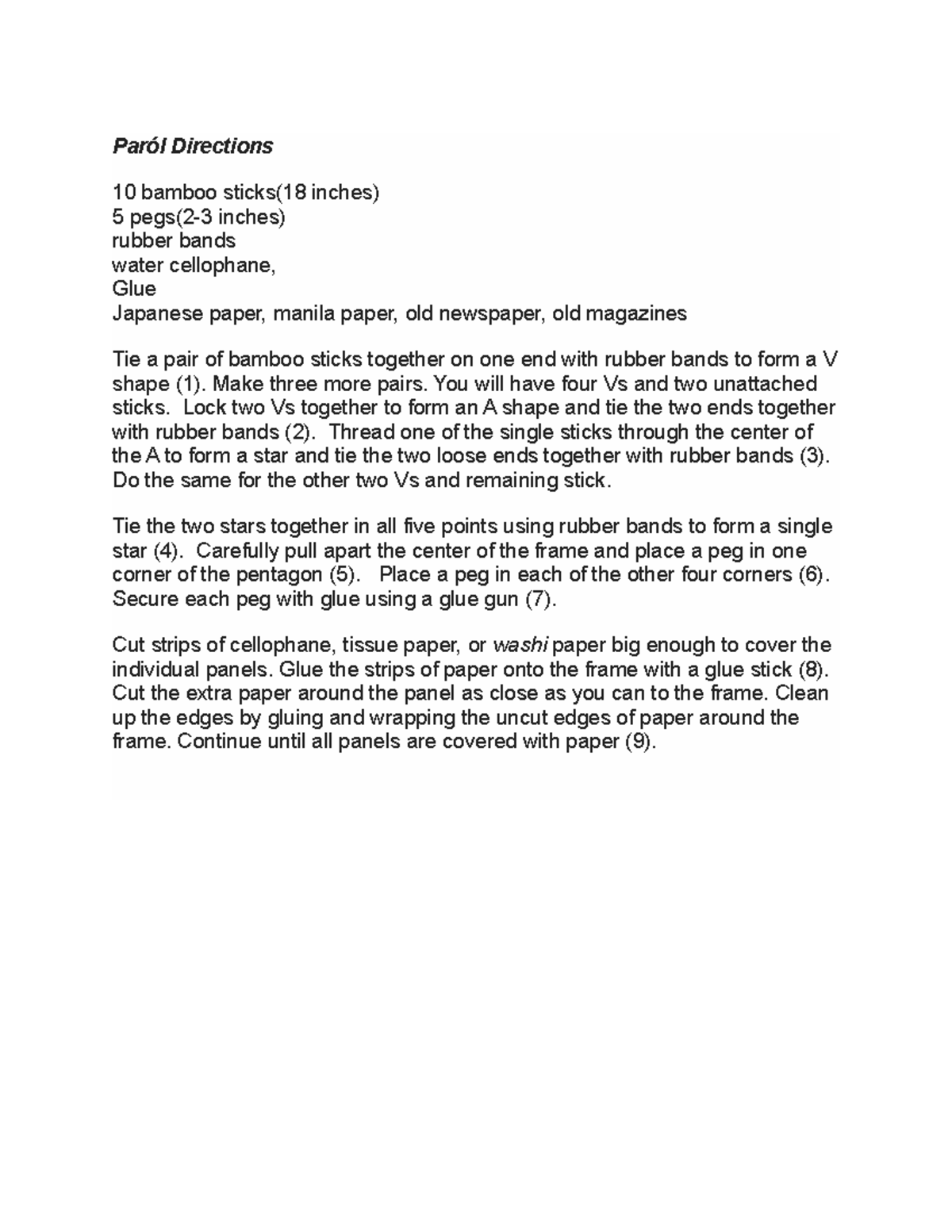 Parol Making Steps - Paról Directions 10 bamboo sticks(18 inches) 5 ...