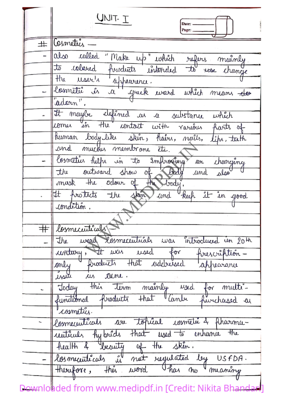 Cosmetics unit 1 - B.Tech - Studocu