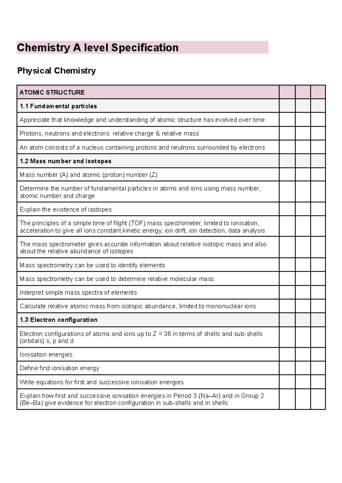 Chemistry A level Spec - Idk - Chemistry A level Specification Physical ...