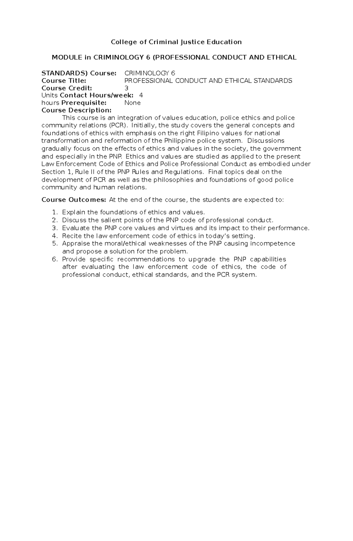 CRIM104- Module - College of Criminal Justice Education MODULE in ...