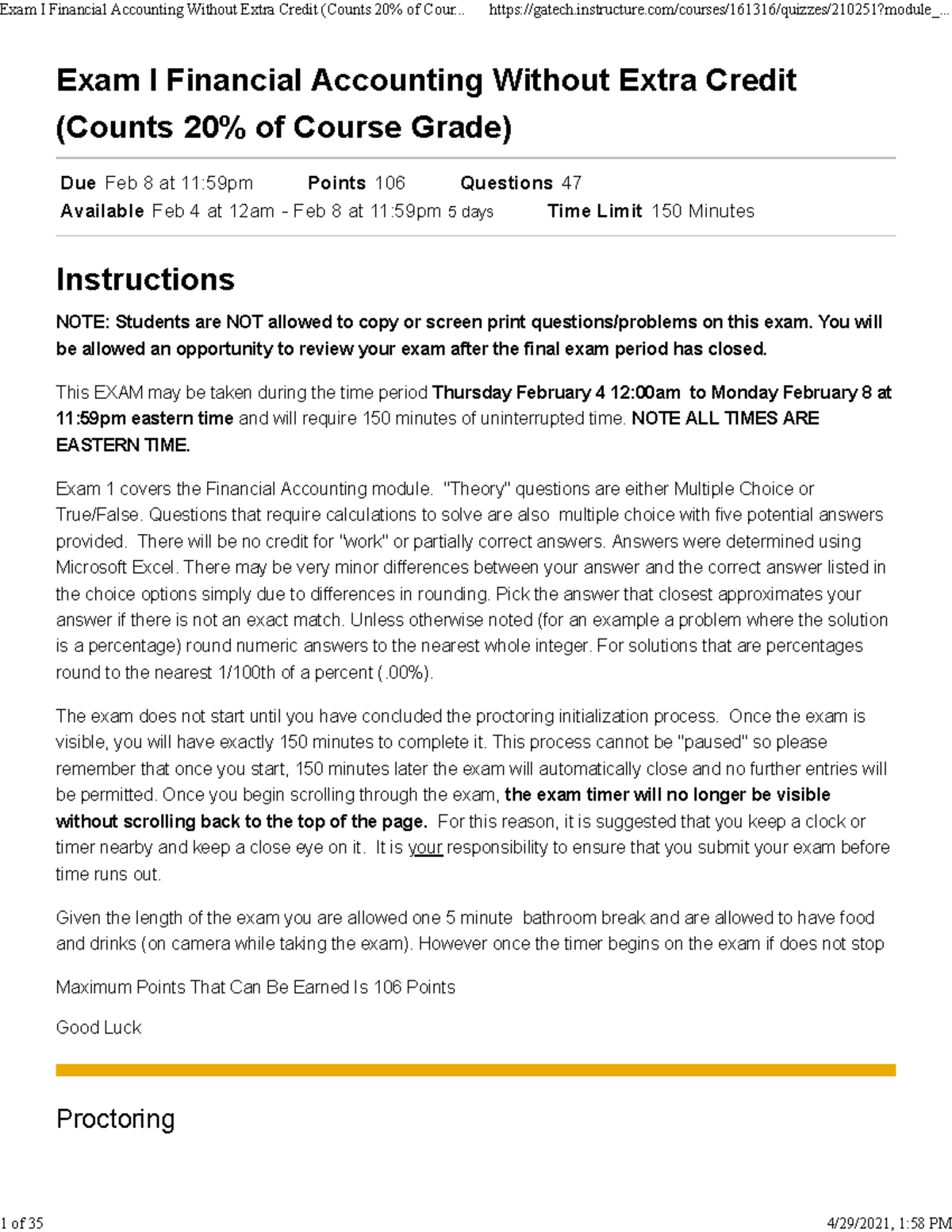 Exam I Financial Accounting Without Extra Credit Counts 20 of Course ...