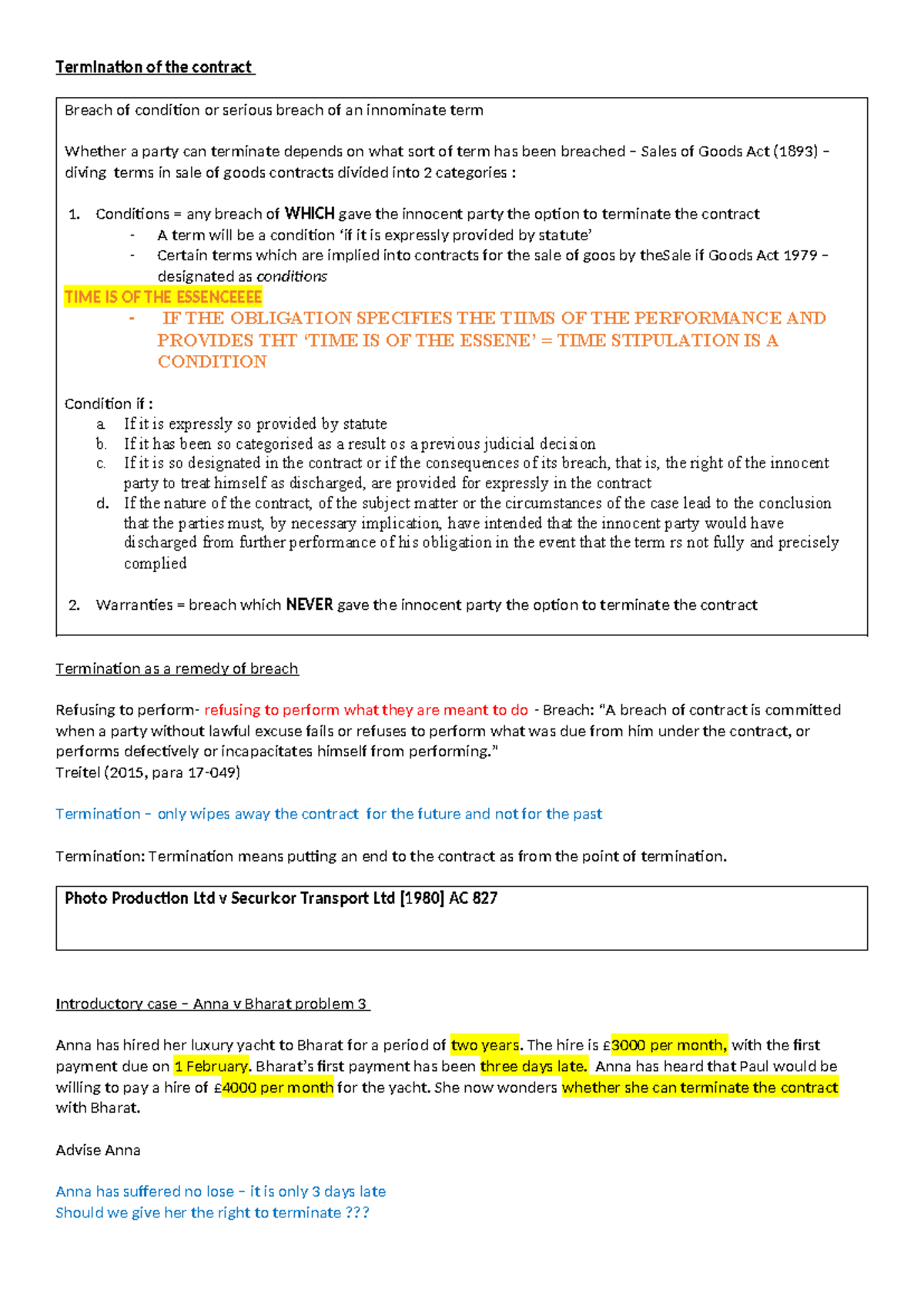Termination of the contract - Termination of the contract Breach of ...