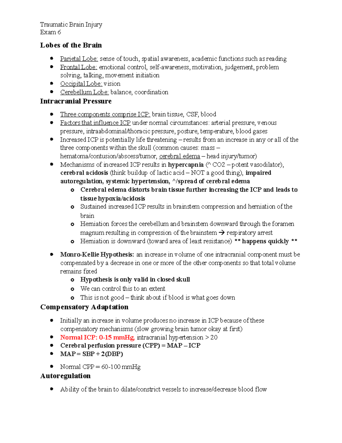 TBI Lecture - N/A - Traumatic Brain Injury Exam 6 Lobes of the Brain ...