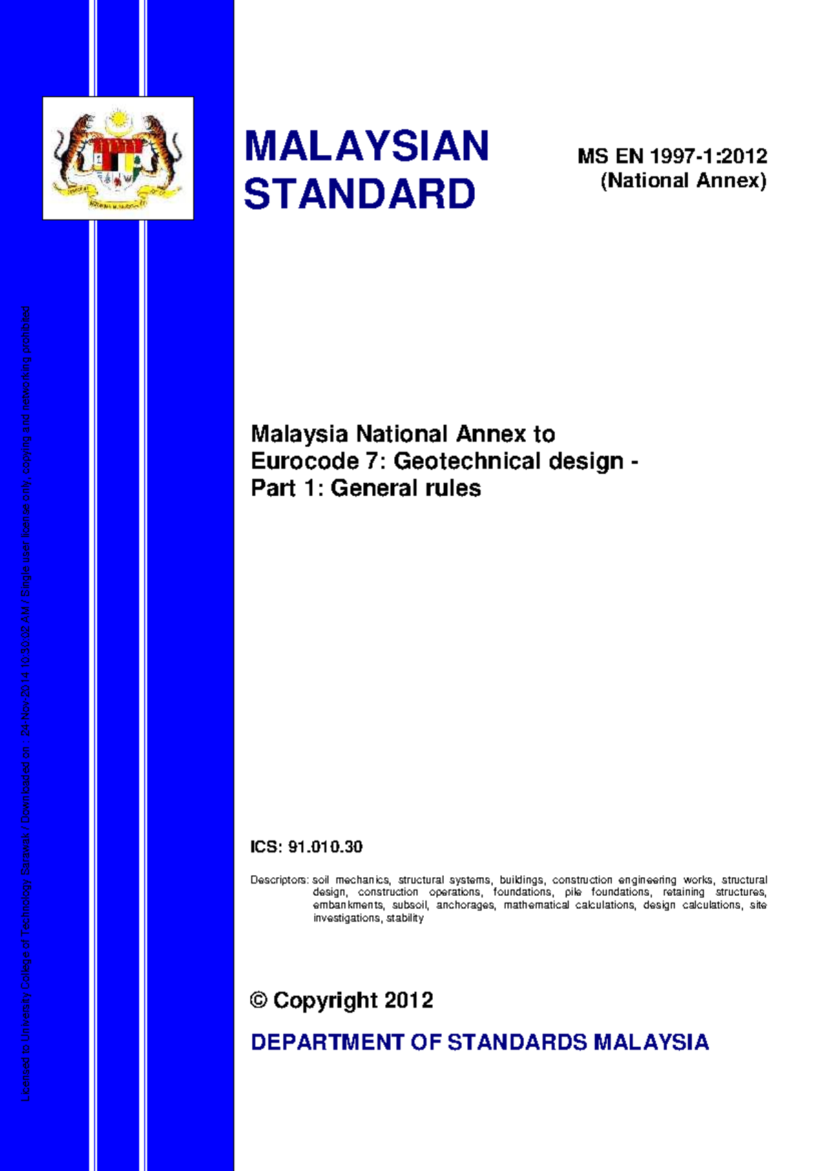 Ms en 1997 1 2012 malaysia national annex to eurocode 7 geotechnical ...
