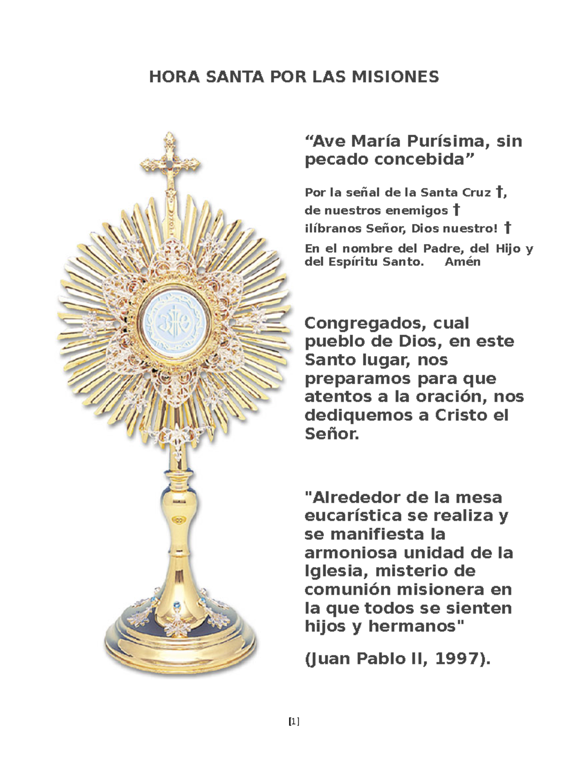 HORA Santa POR LAS Misiones - HORA SANTA POR LAS MISIONES “Ave María ...