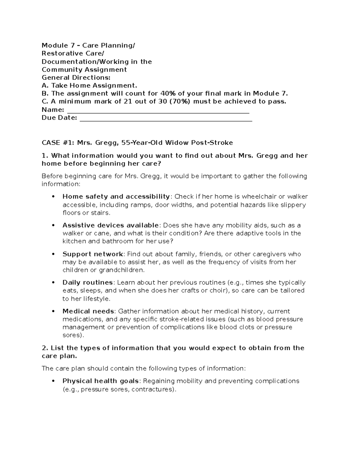 Module 7 – Care Planning, Restorative Care, Documentation, Working in ...