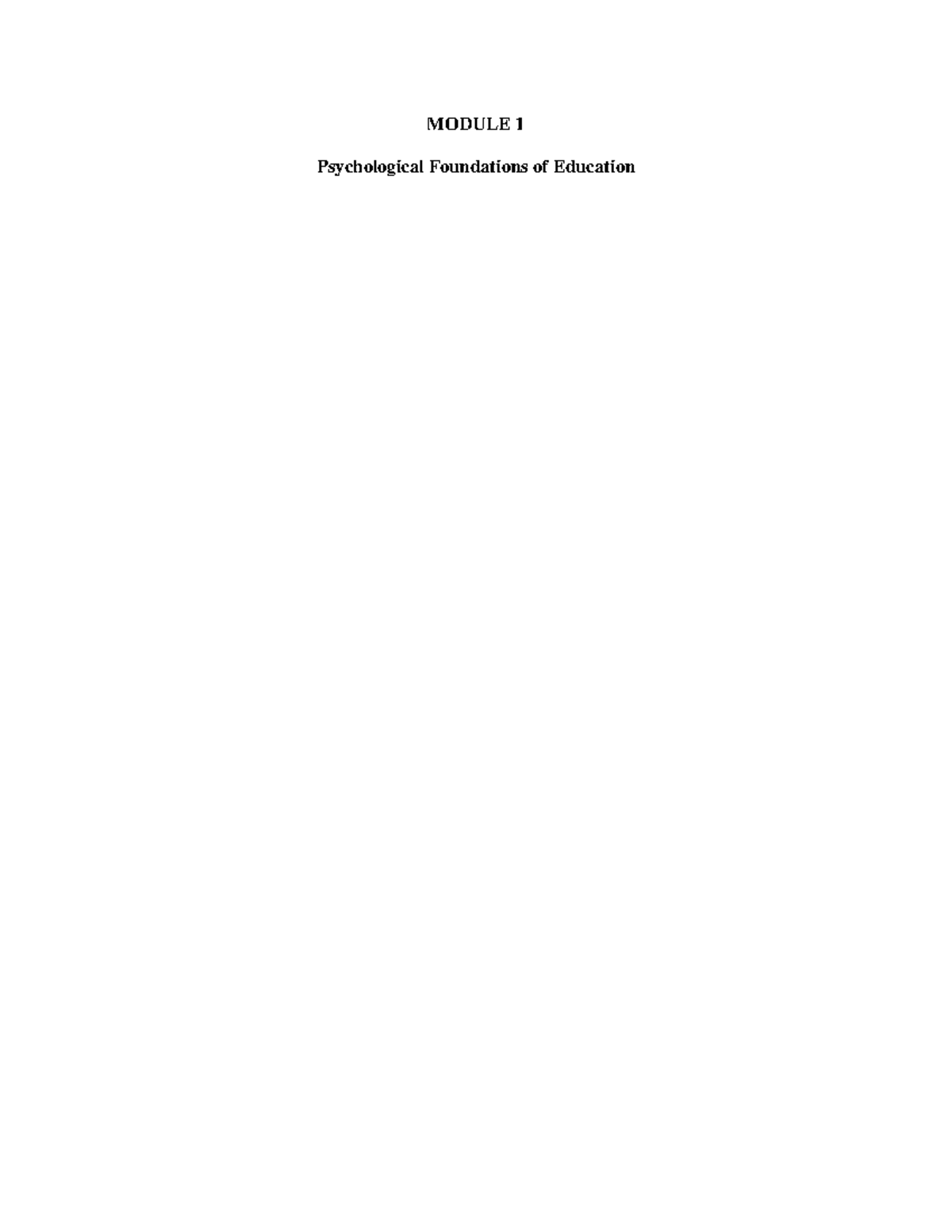 Psychological Foundations of Education Module All Contributors - MODULE 1 Psychological ...