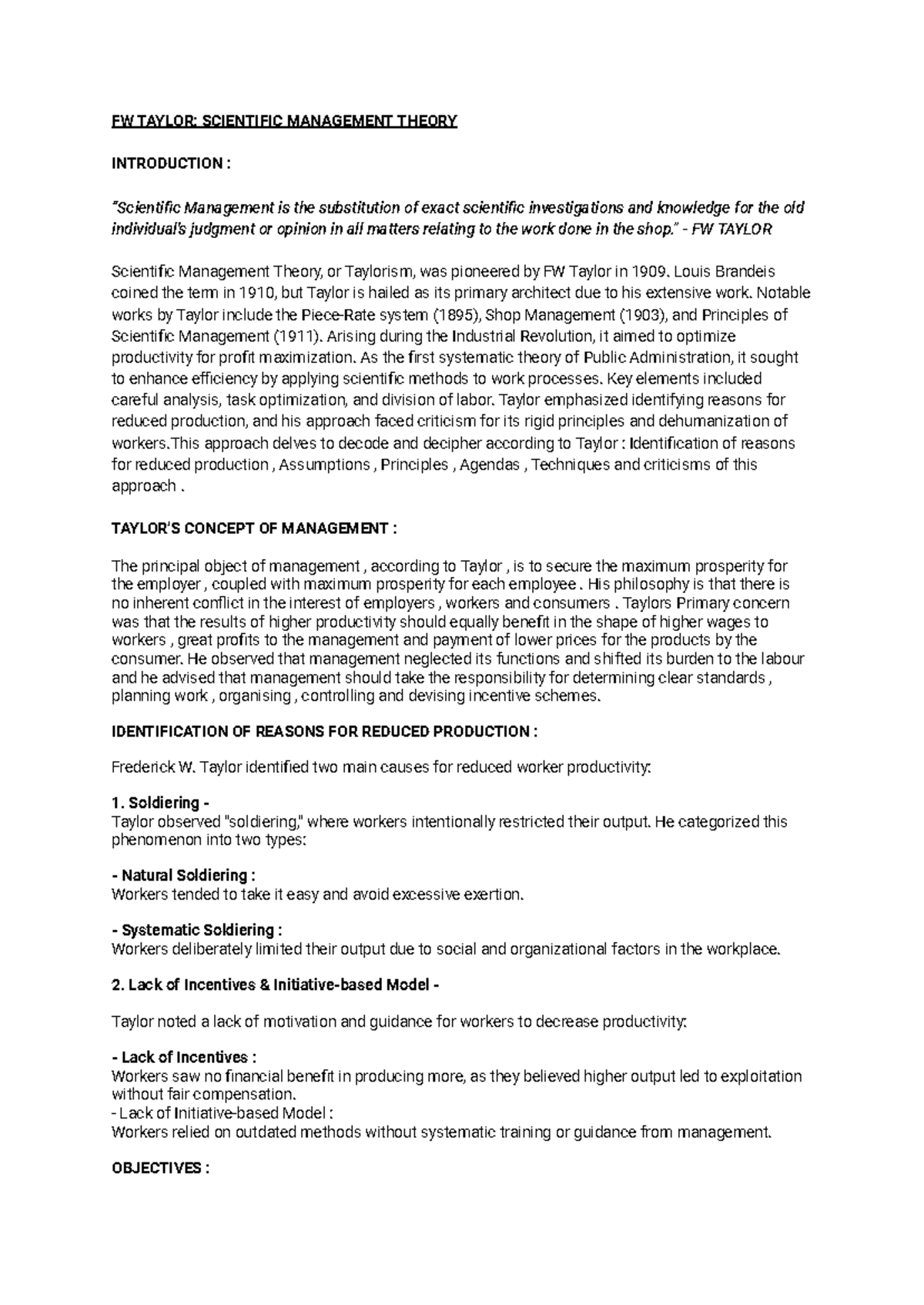 Scientific Management Theory - FW TAYLOR: SCIENTIFIC MANAGEMENT THEORY ...