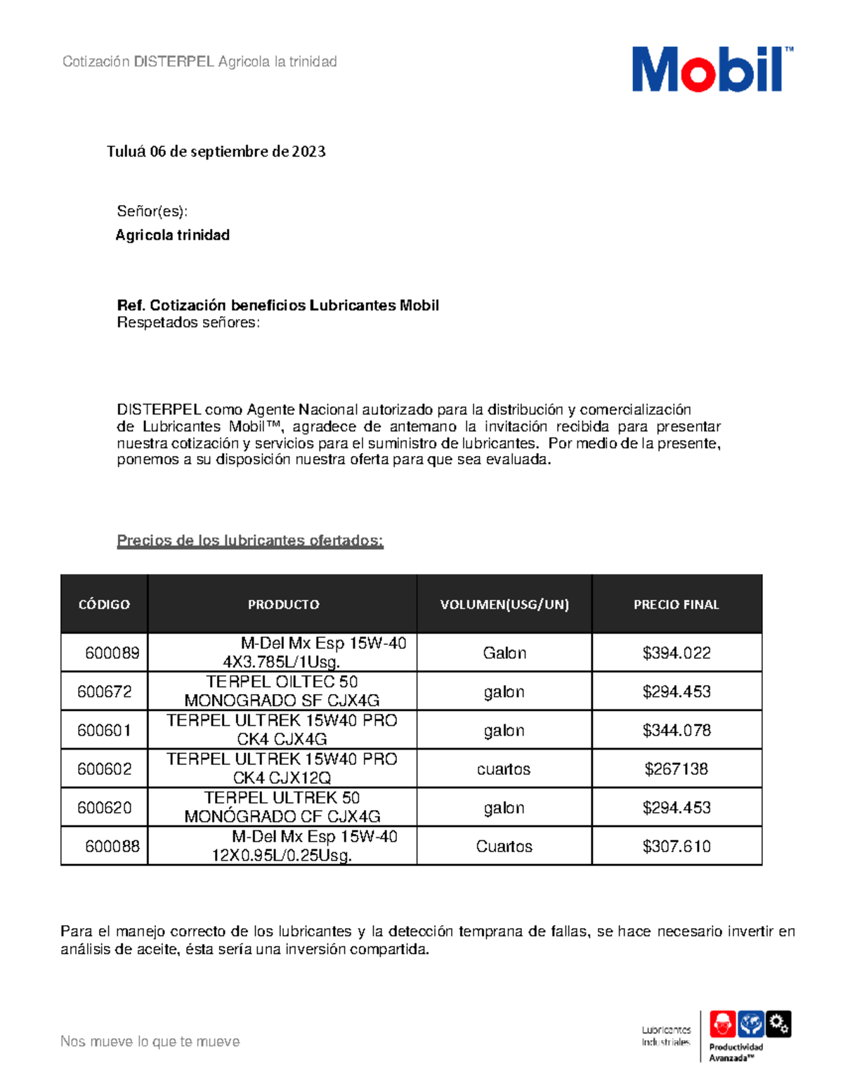 Agricola 18 - fewfewfew - Cotización DISTERPEL Agricola la trinidad Nos ...