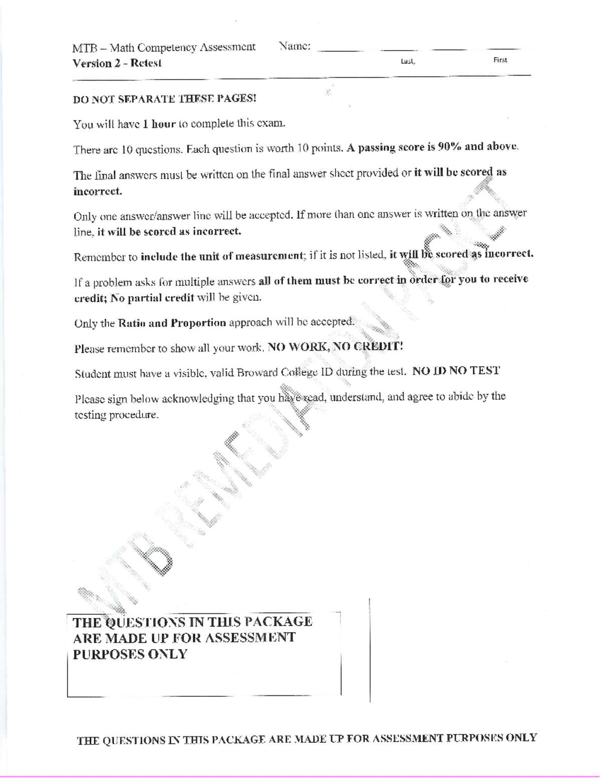 Remediation packet with answers - MTB1370 - StuDocu