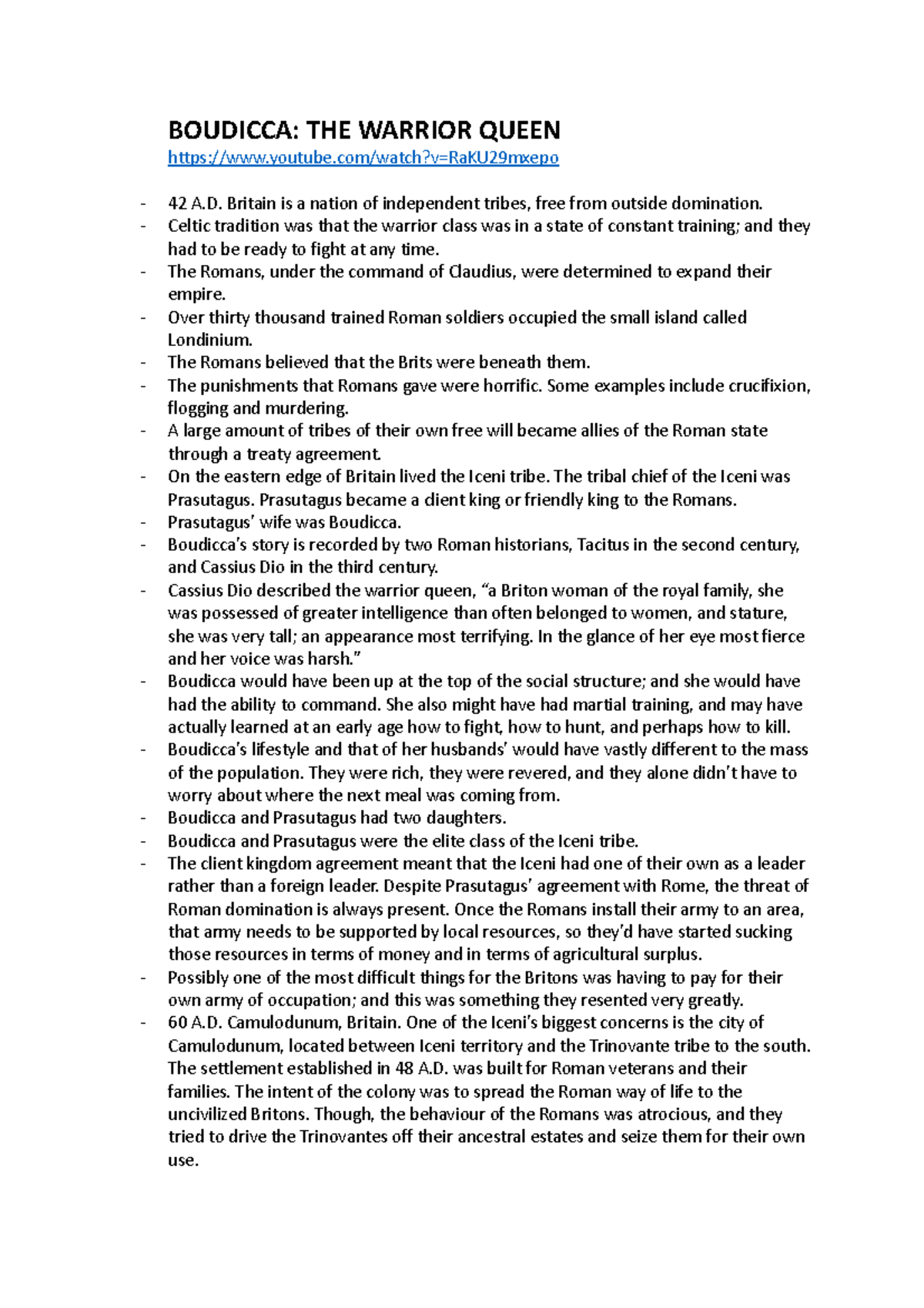 Boudicca Notes-ancient history/english - BOUDICCA: THE WARRIOR QUEEN ...