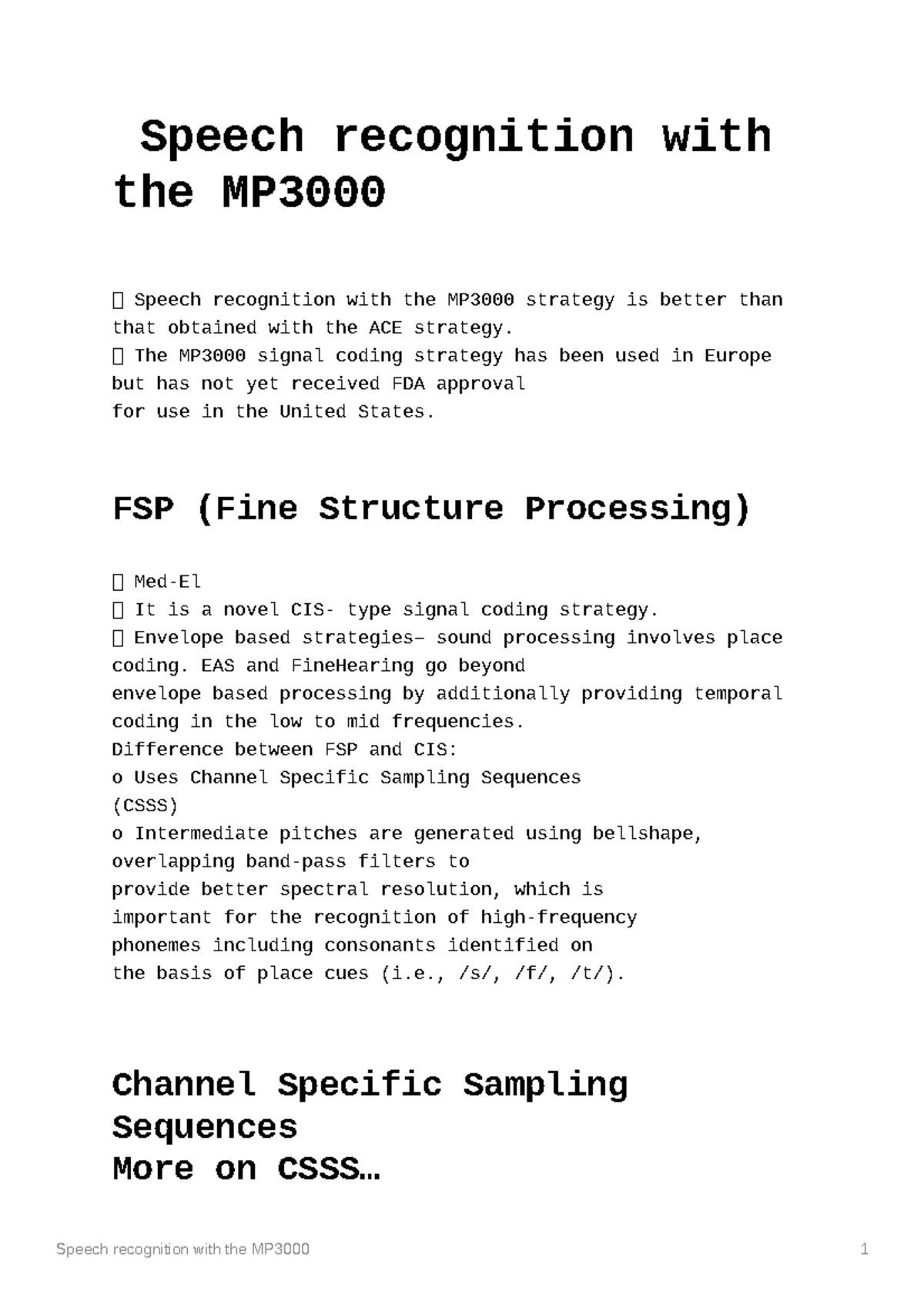 Speech recognition with the MP3000 - ฀ The MP3000 signal coding ...