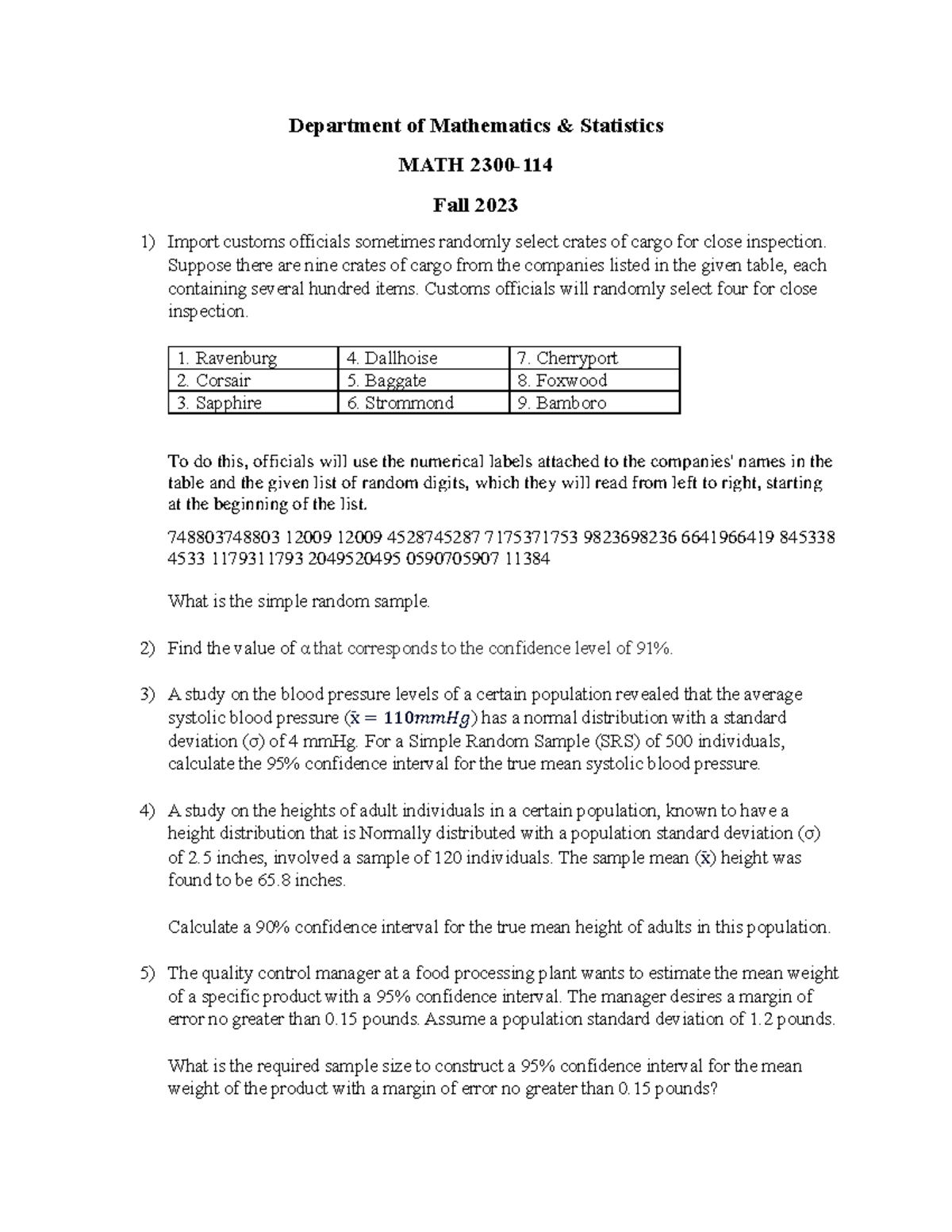 Review - Exam III(1) - Department of Mathematics & Statistics MATH 2300 ...