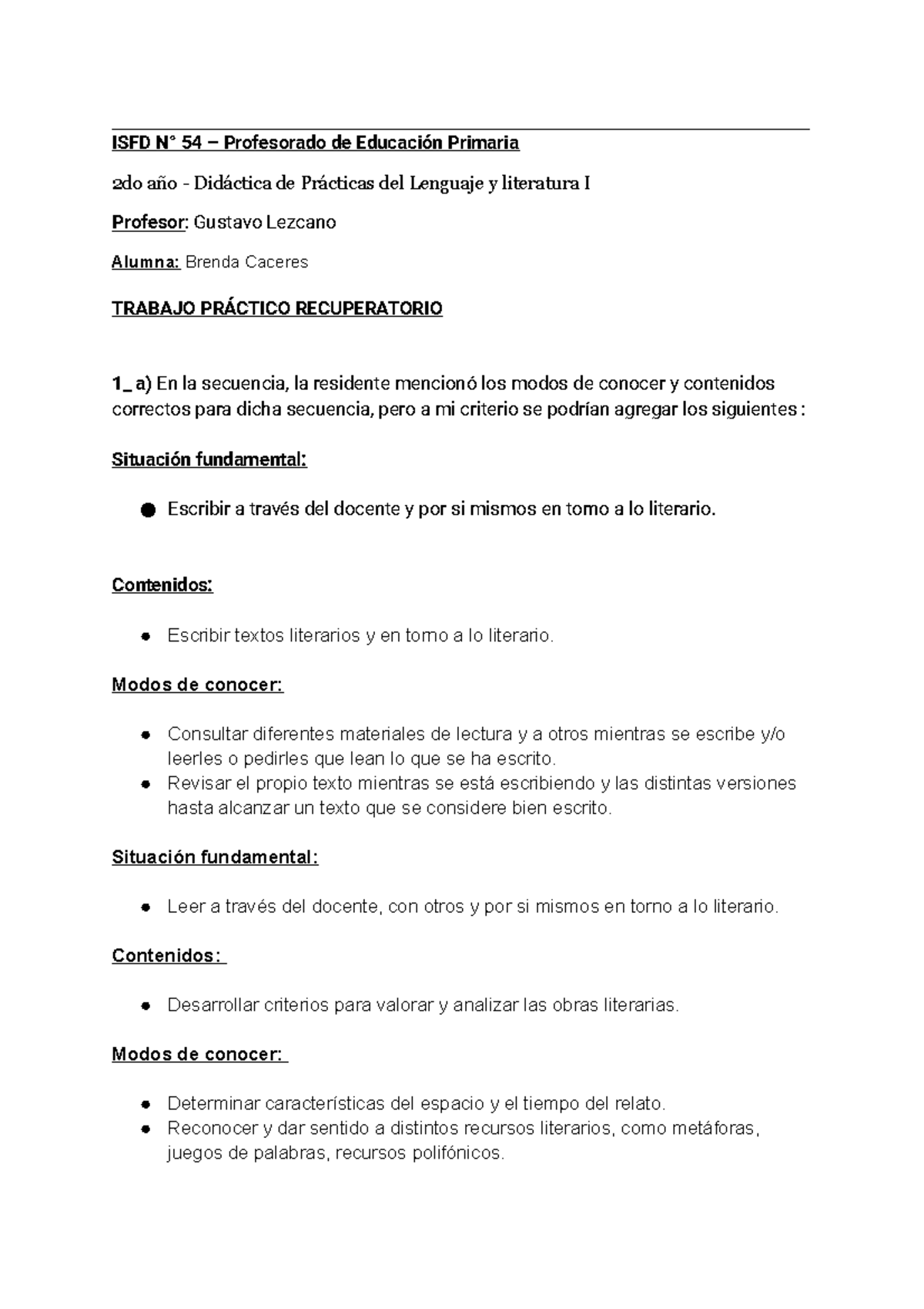 Trabajo Practico Recuperatorio reentrega practicas del lenguaje - ISFD ...