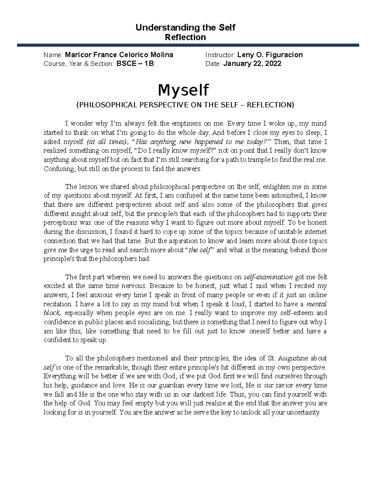 Self from various Perspective (Philosophical) - Reflection ...