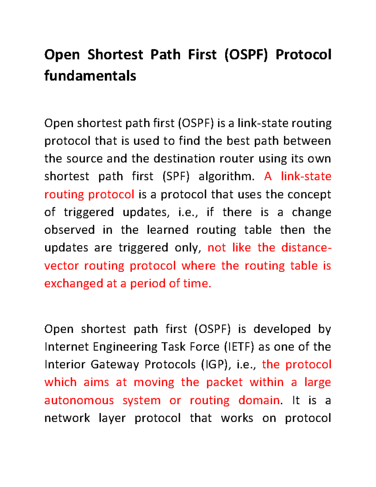 Open Shortest Path First A Link State Routing Protocol Is A Protocol