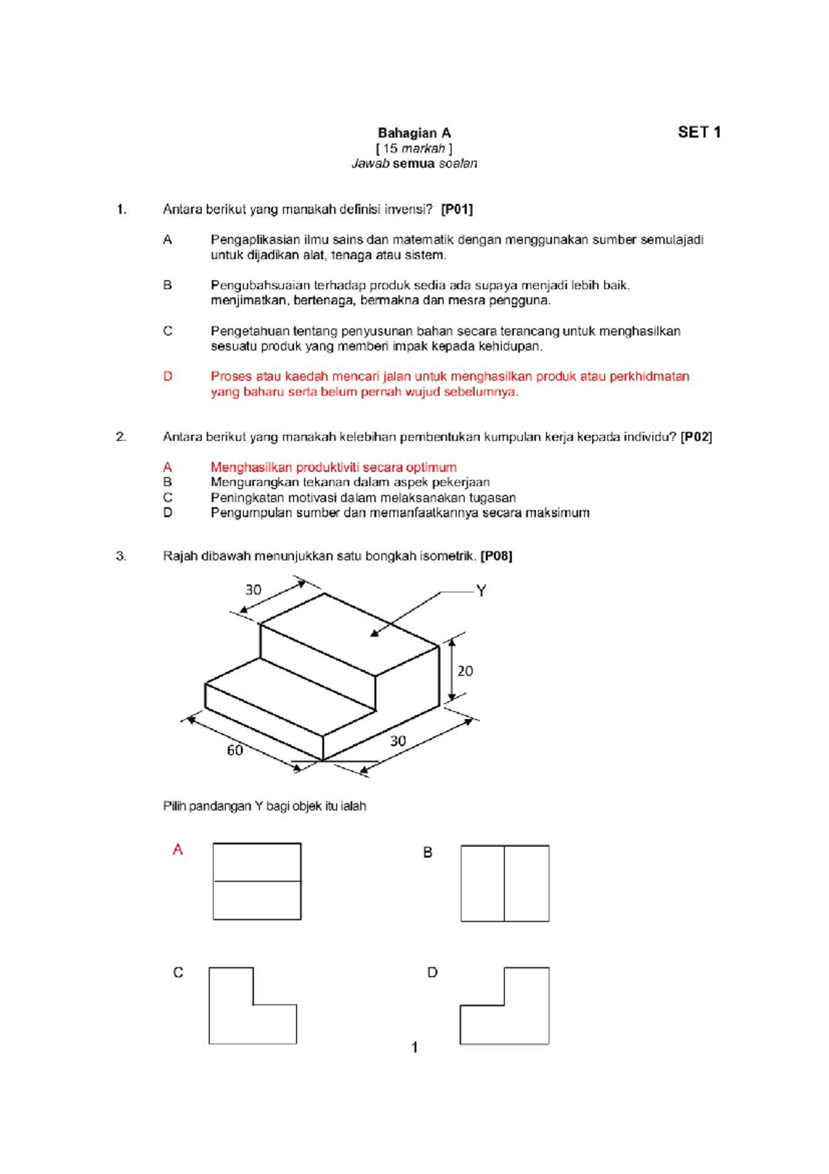 Jawapan SET 1 RBT Tingkatan 2 - Cognition And Design / Kognisi Dan Reka ...
