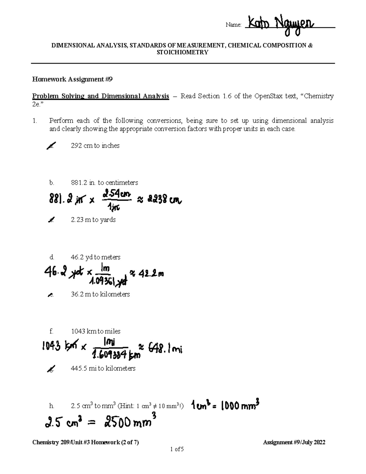 209chemhw 9 - homework - Chemistry 209/Unit #3 Homework (2 of 7 ...
