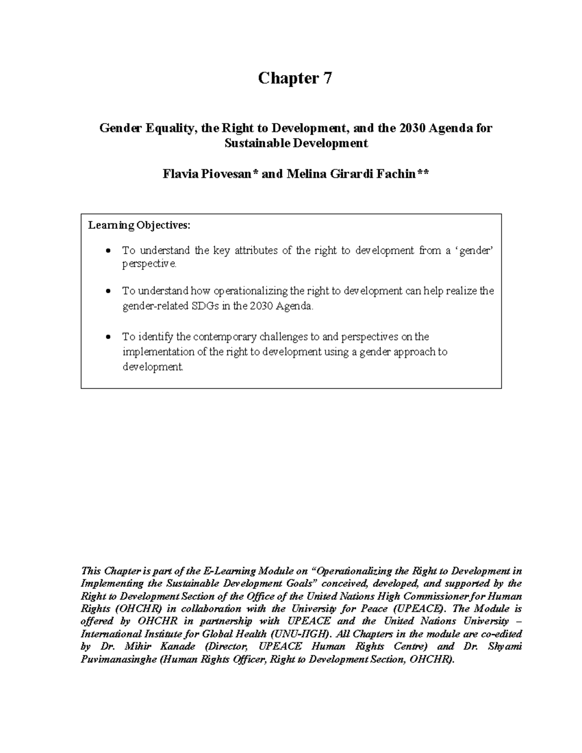 Gender . . .Right to Development . . - Chapter 7 Gender Equality, the ...