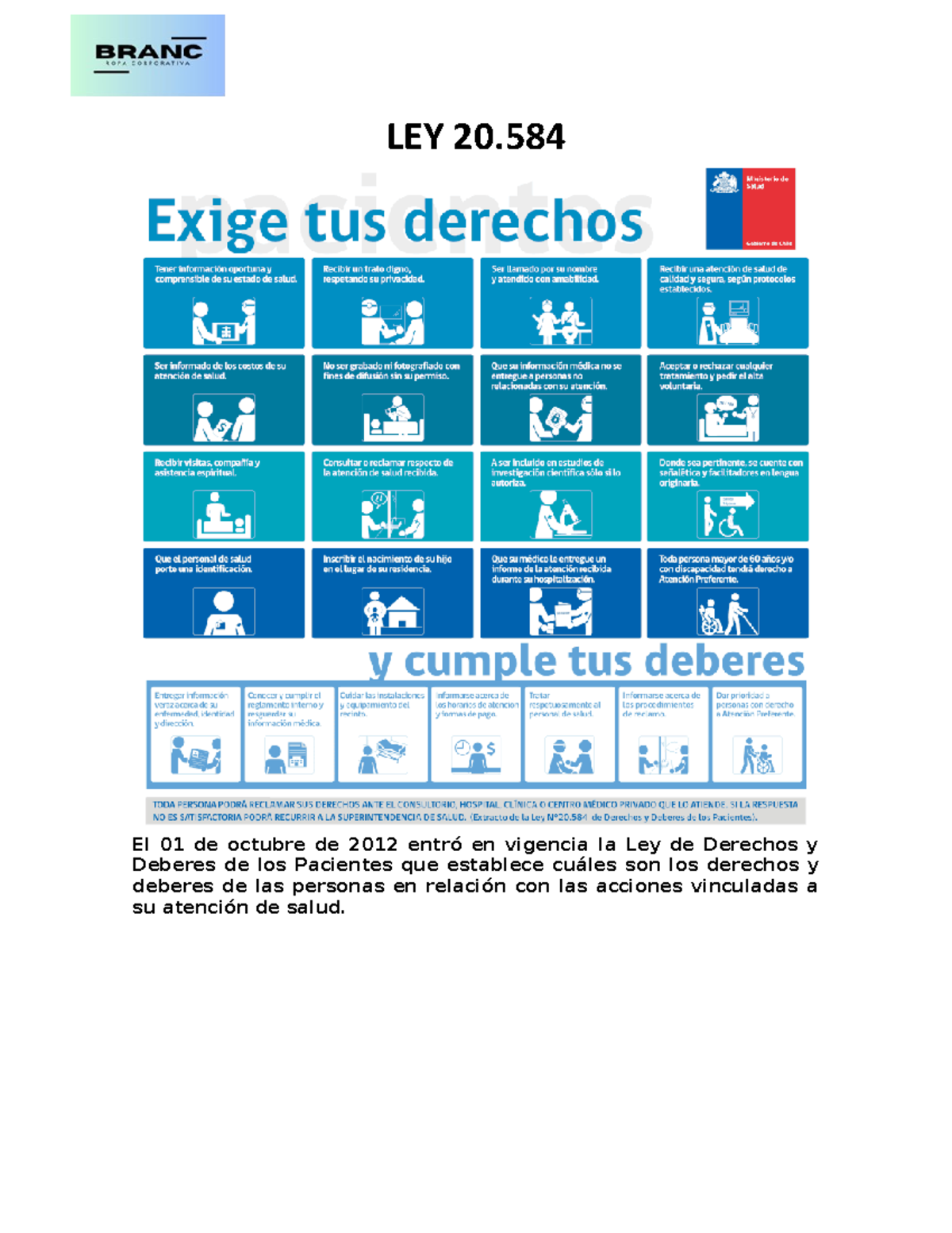 LEY 20584 - Legislacion - LEY 20. El 01 de octubre de 2012 entró en ...