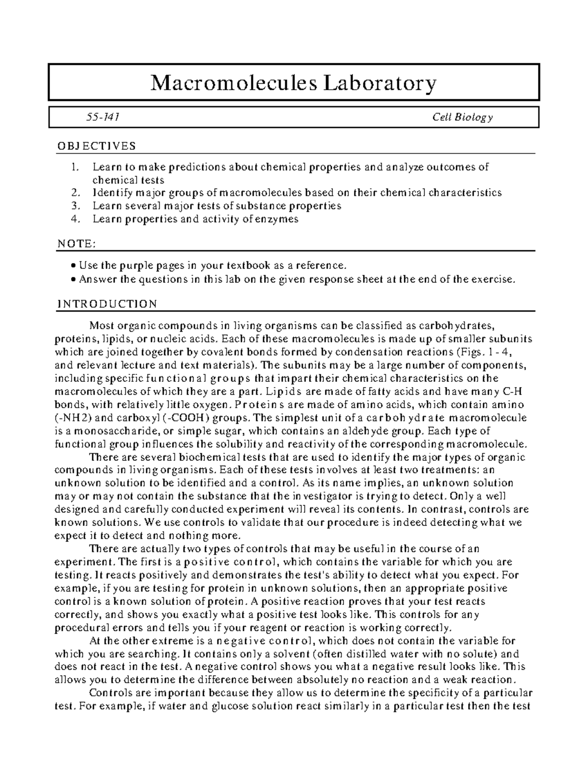 Practical - Macromolecules Laboratory - Macromolecules Laboratory Cell ...