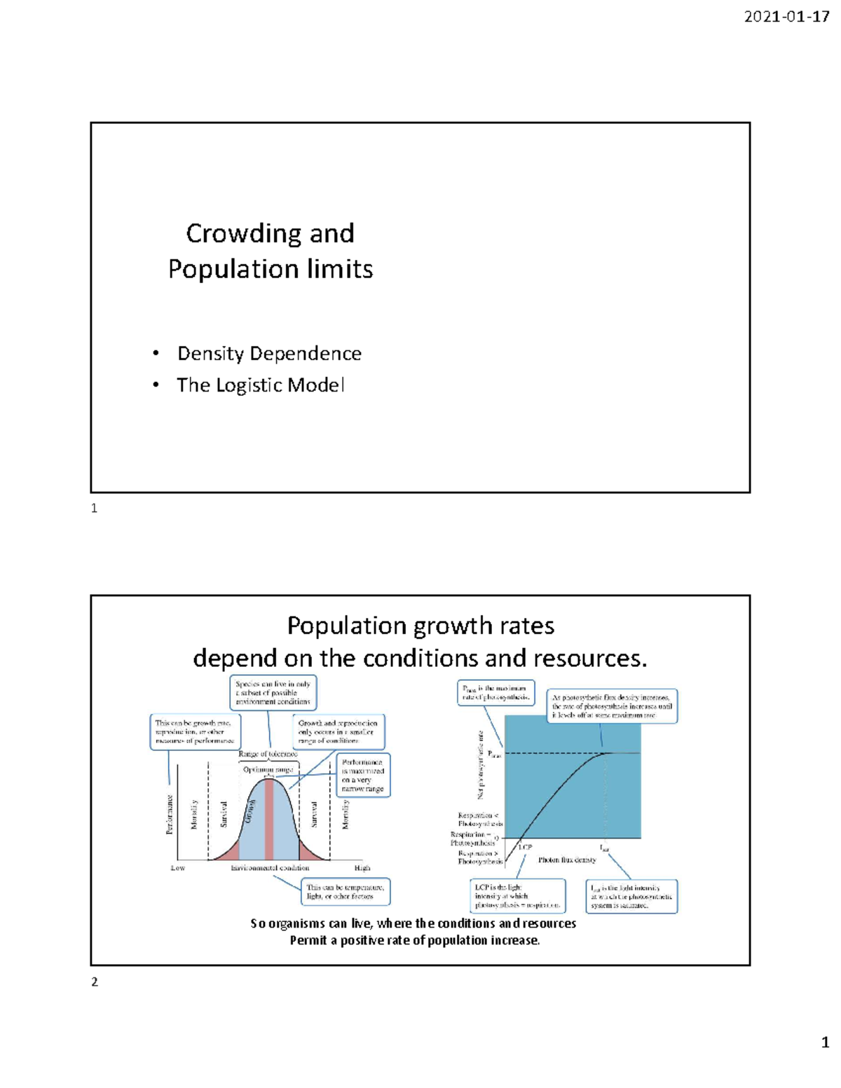 Logistic Slides - Crowding and Population limits • Density Dependence ...