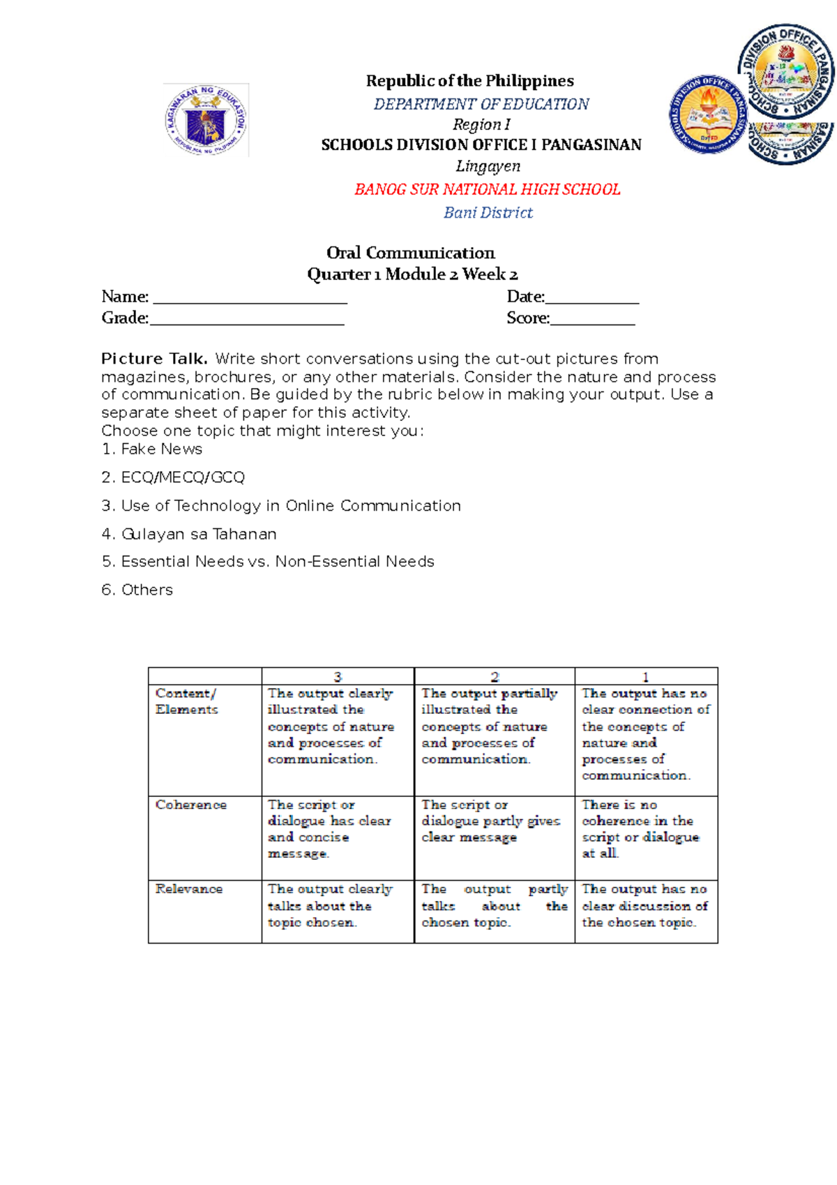 Oral com week 2 - oraL communication in context modules/lectures for ...
