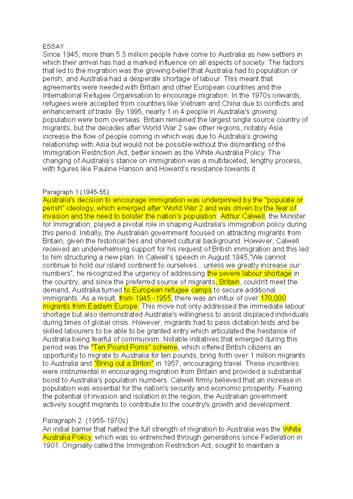 Essay ON Immigration - ESSAY Since 1945, more than 5 million people ...