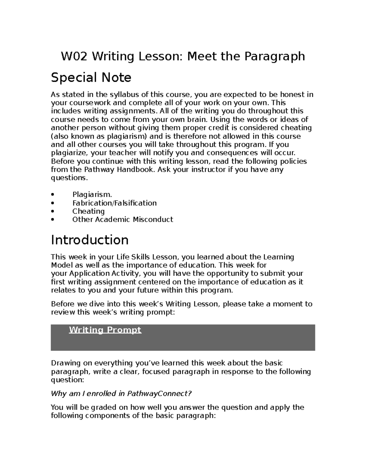 W02 Writing Lesson - This includes writing assignments. All of the ...