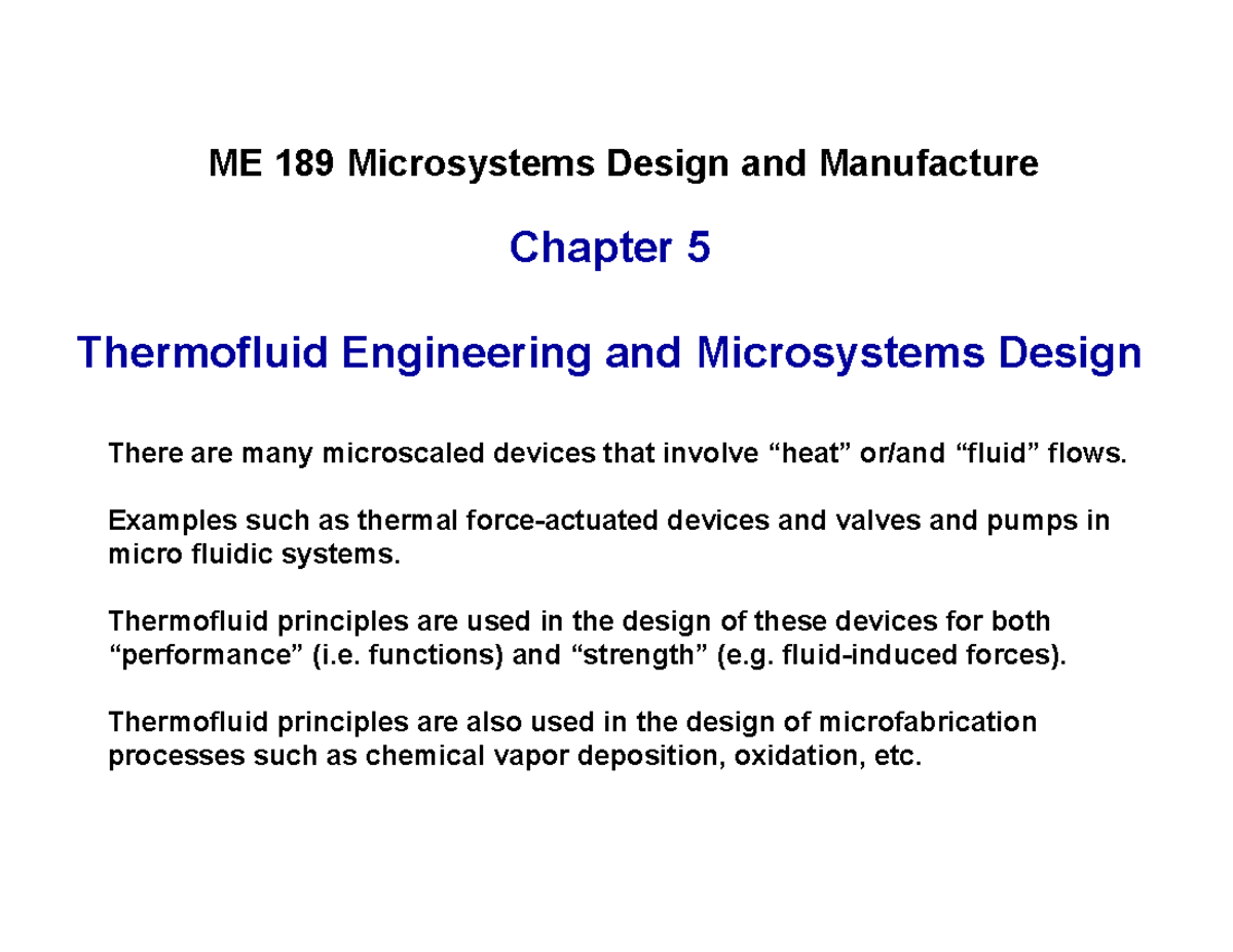 Chapter 5 Thermofluid Engineering and Microsystems Design - ME 189 ...
