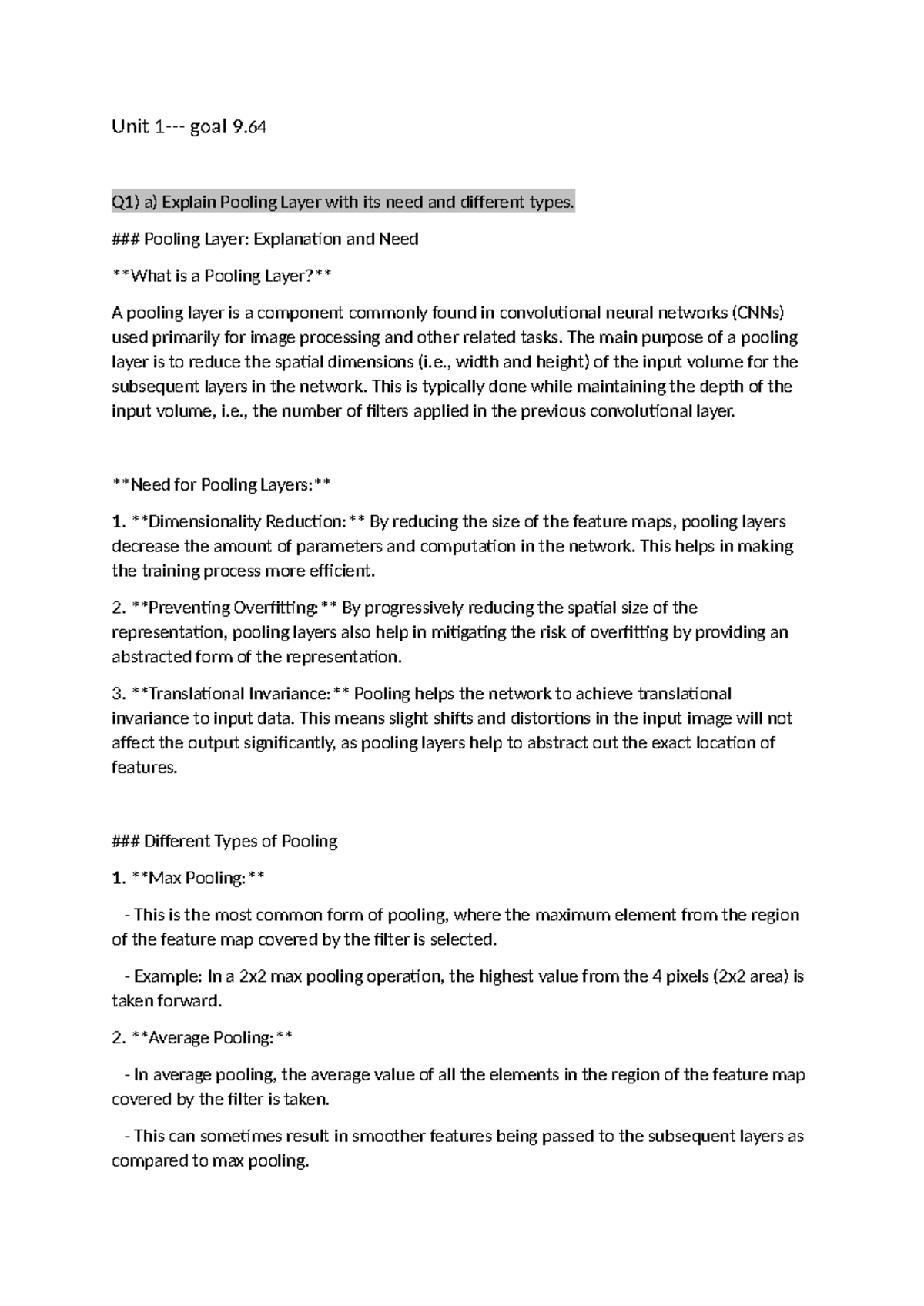 Unit 3 Deep Learning - sppu question with answer - Unit 1- goal 9. Q1 ...