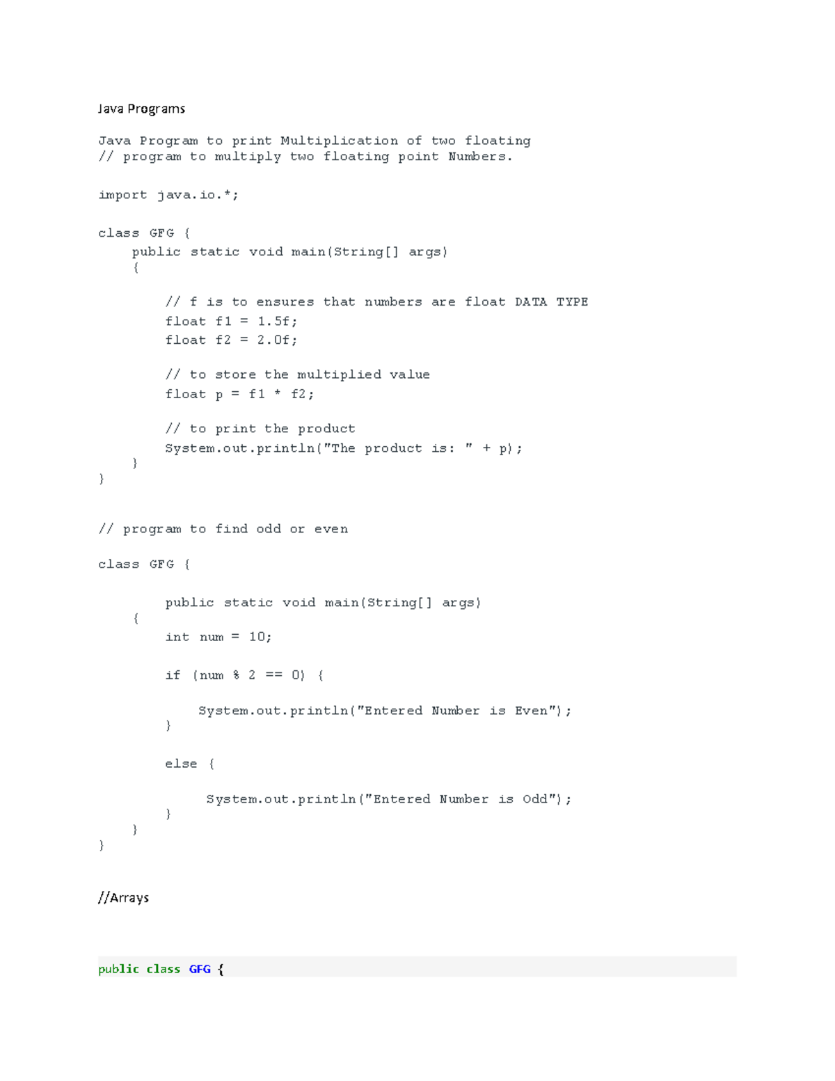 Java programs - Good - Java Programs Java Program to print Multiplication of two floating ...