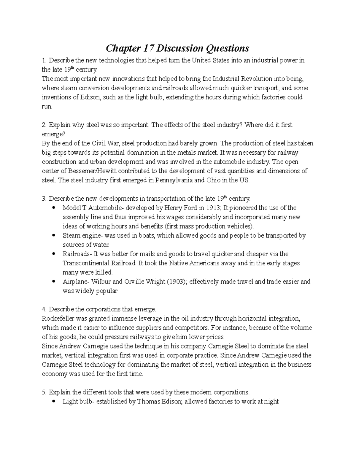 Chapter 17 Discussion Questions - Chapter 17 Discussion Questions Describe the new technologies ...