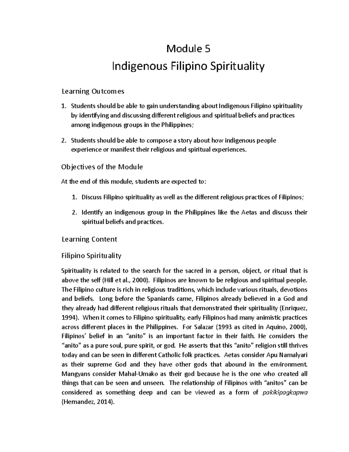 Module 5 - Philippine Culture - Module 5 Indigenous Filipino ...