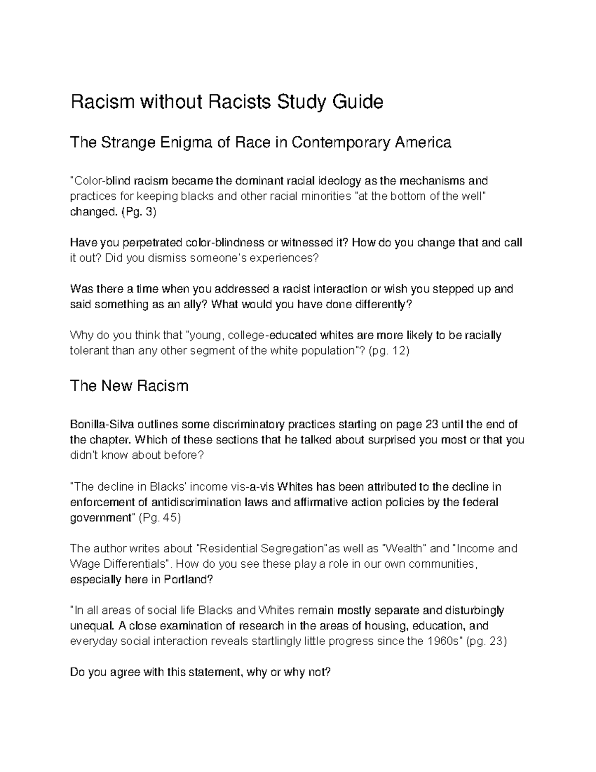 Racism without racists study guide - Racism without Racists Study Guide ...