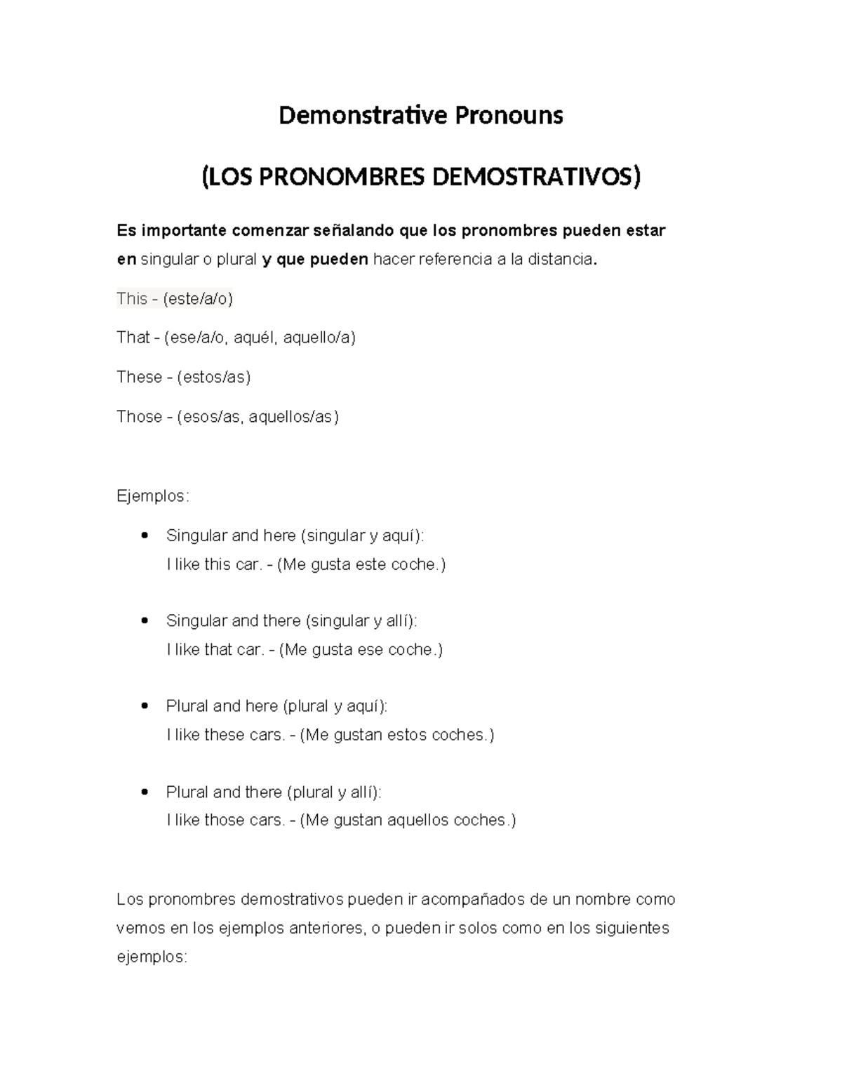 Pronombres clase 2 - material de apoyo - Demonstrative Pronouns (LOS ...