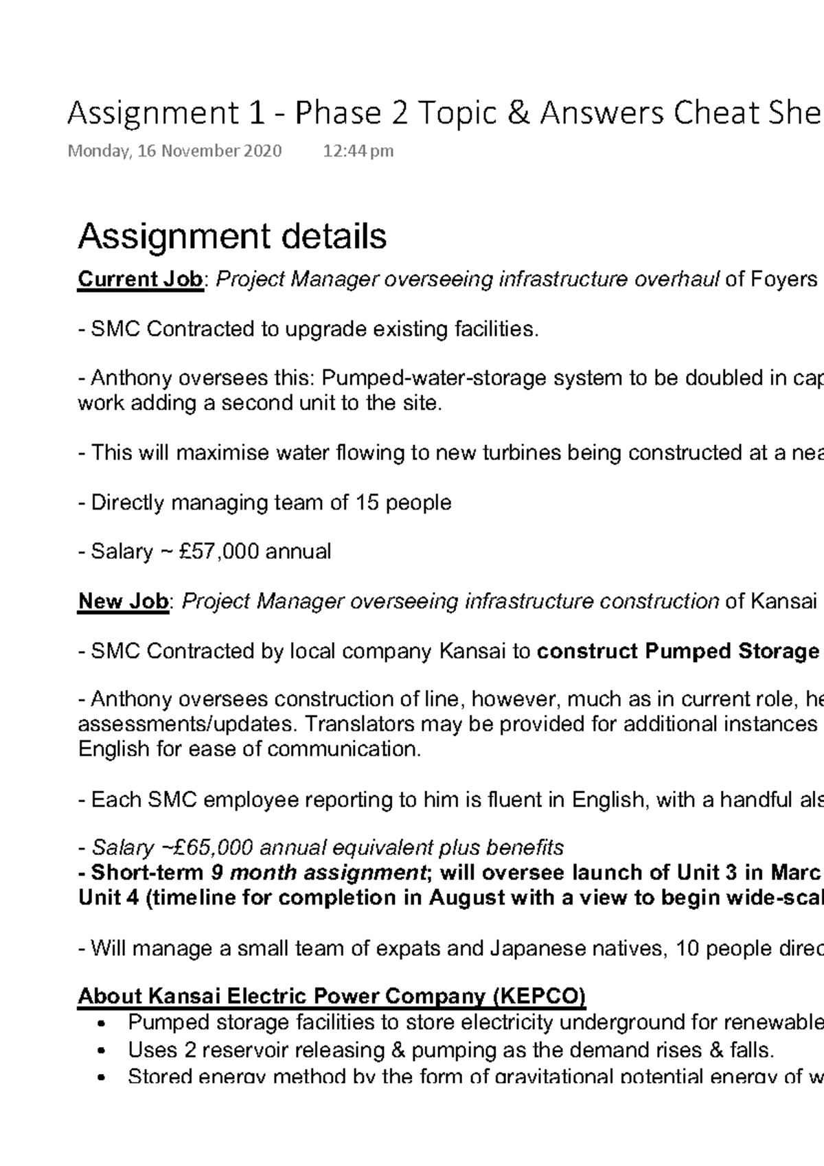 Assignment 1 - Phase 2 Topic & Answers Cheat Sheet - Assignment details ...