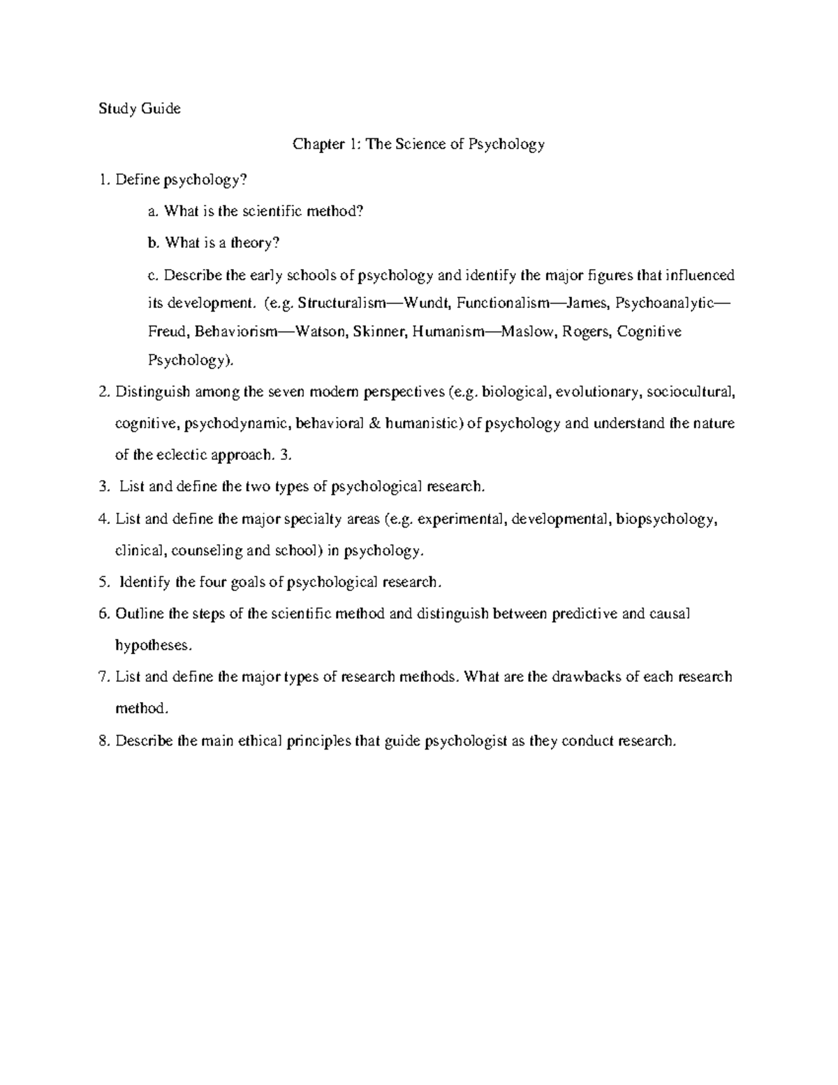 Chapter 1 Study Guide - N/a - Study Guide Chapter 1: The Science of ...