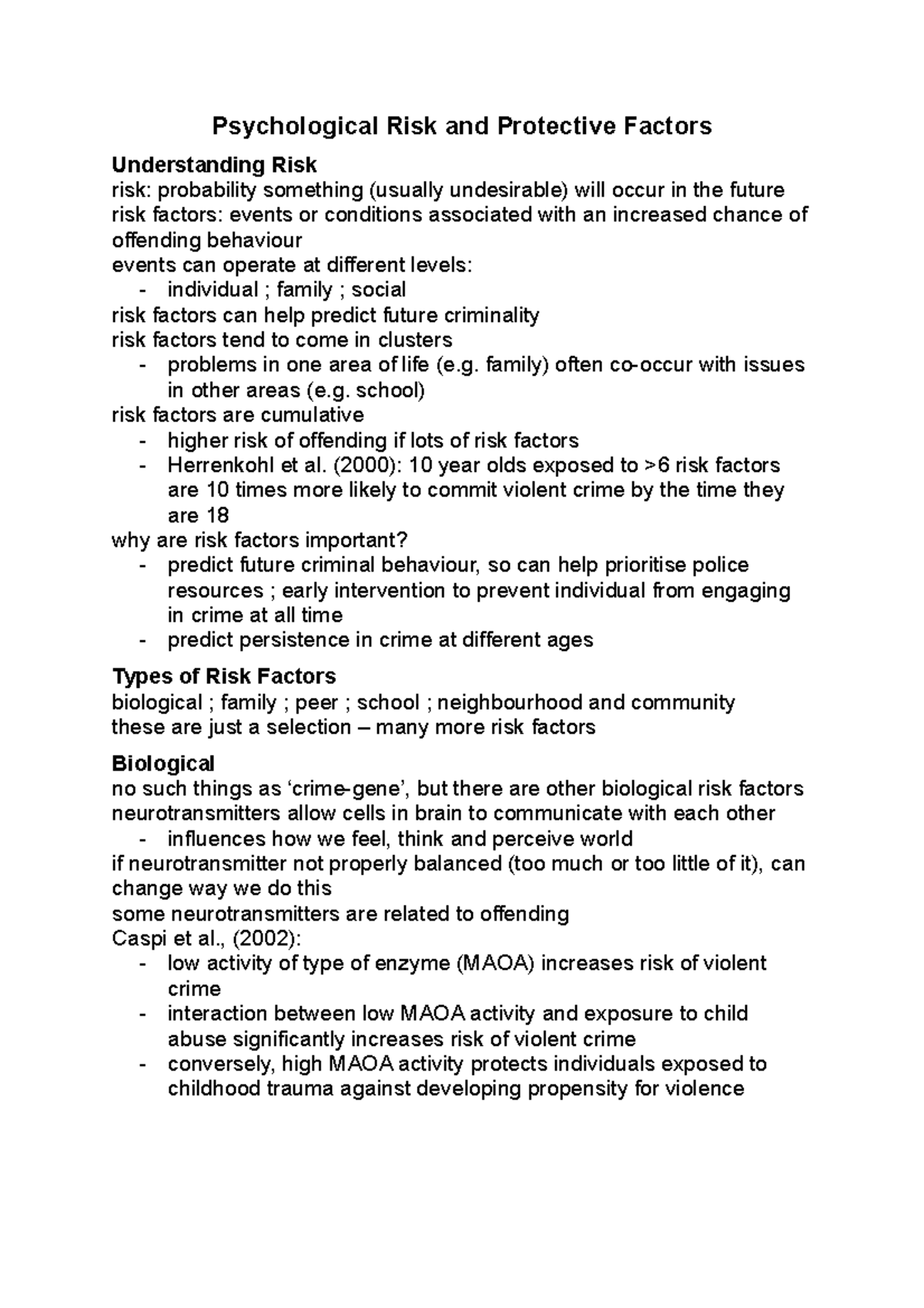 Psychological Risk and Protective Factors - Psychological Risk and ...