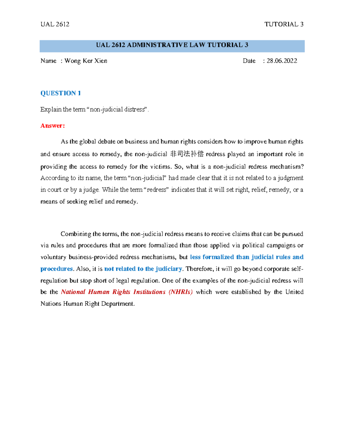 UAL 2612 Administrative LAW Tutorial 3 - UAL 2612 ADMINISTRATIVE LAW ...