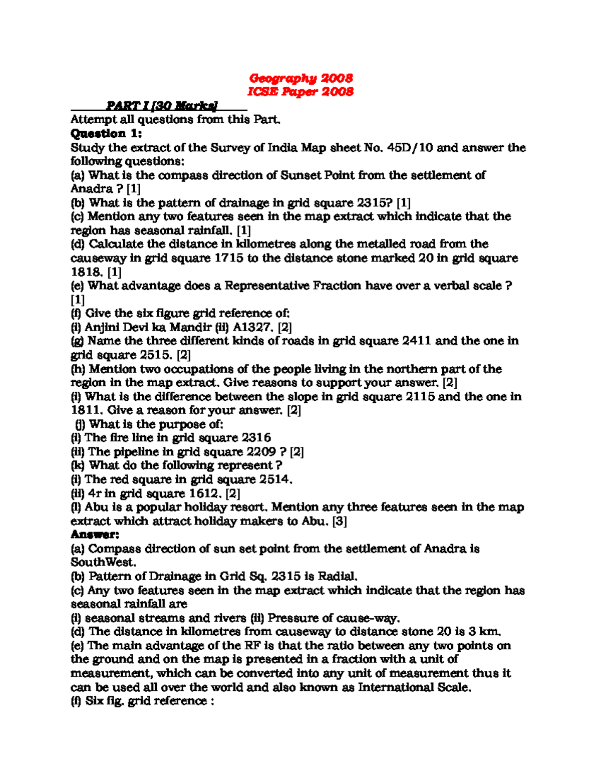 Council Papers and answers from 2008 to 2019 - Geography 2008 ICSE ...