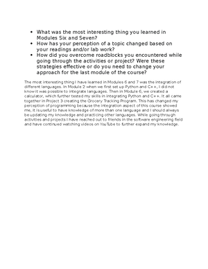 Module 1 Assignment - Samuel Thompson CS 210 Professor Foster Reflect on the two programming ...