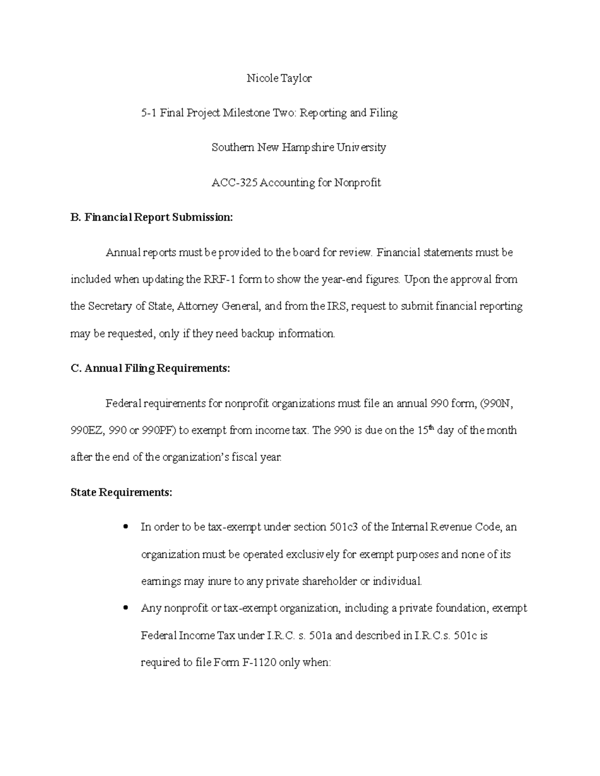 ACC 325 5-1 Annual Requirements - Nicole Taylor 5-1 Final Project ...