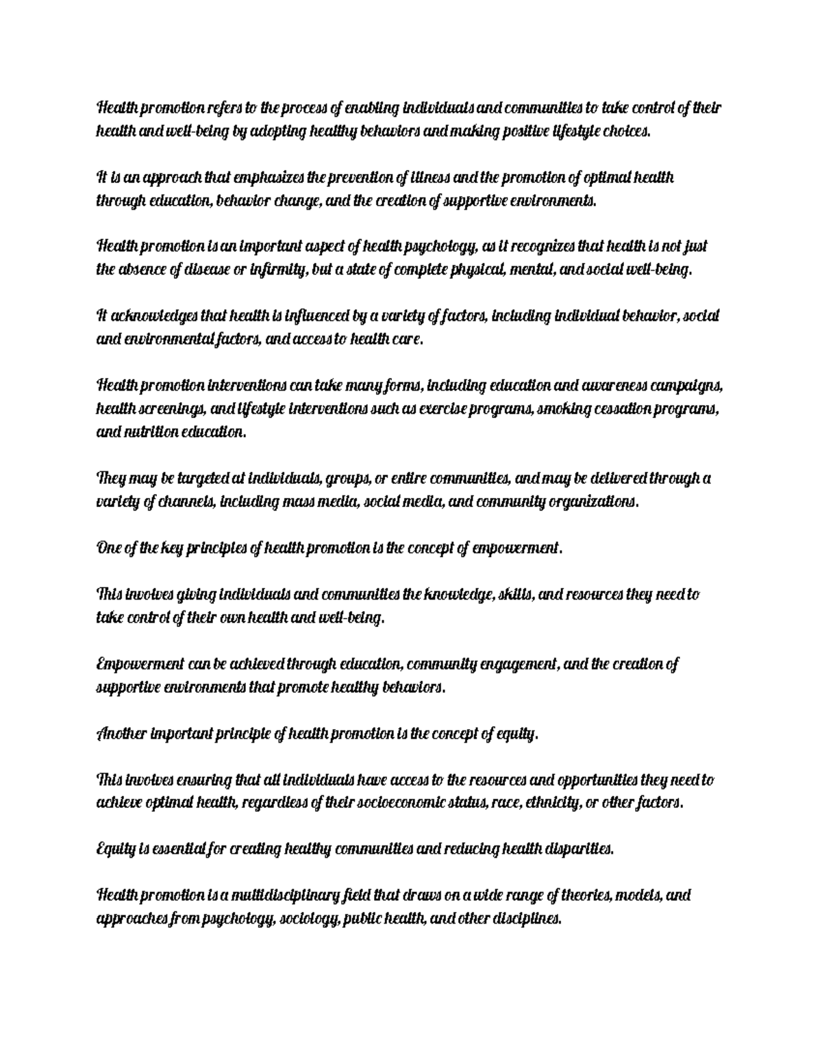 Health Promotion - It is an approach that emphasizes the prevention of ...